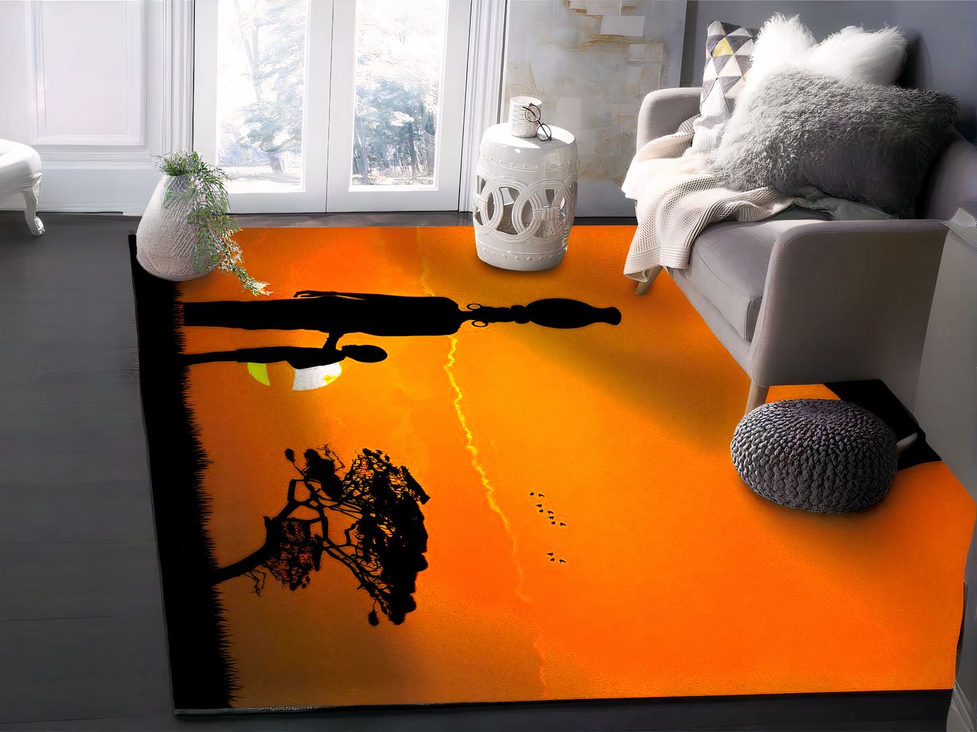 Tapis africain femme avec enfant au coucher de soleil • Tapis Modernes